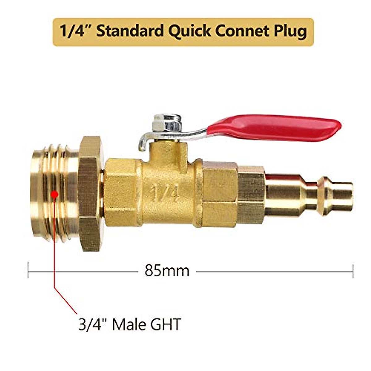RV Winterize Blowout Adapter with 1/4" Quick Connect Plug and 3/4" Garden Water Hose Threading, Winterize Quick Adapter with Ball Valve for Boat Camper Trailer Sprinkler Systems Irrigation Kit Fitting