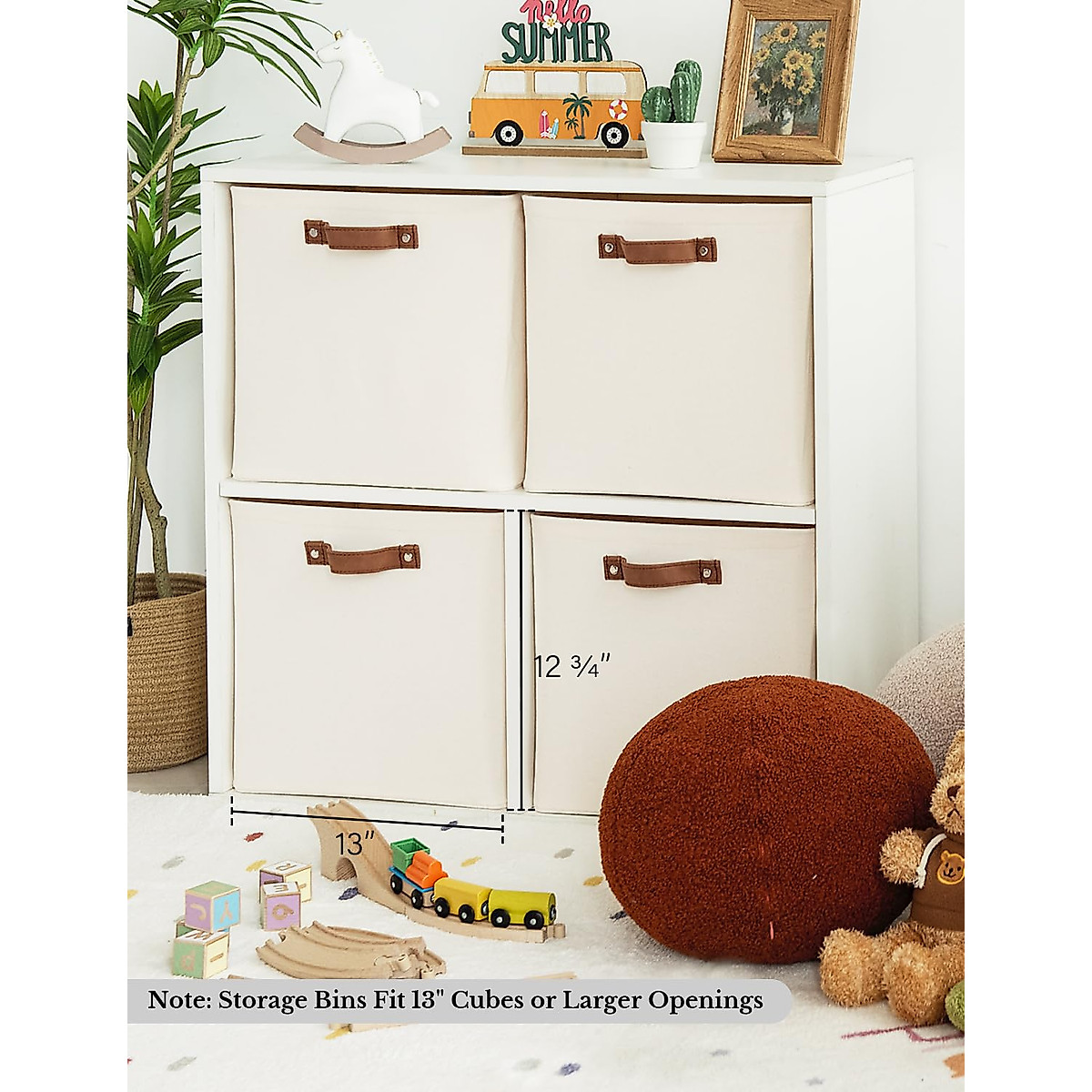 StorageWorks 13x13 Storage Cubes, Collapsible Storage Bins Organizer for Closet, Fabric Storage Box with PU Handles, Beige, 6-Pack