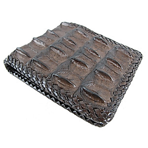 Pelgio Genuine Crocodile Alligator Backbone Skin Handmade Bifold Wallet (Chocolate Brown)
