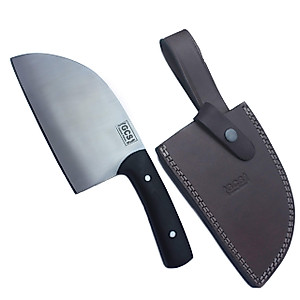 GCS Hand forged Full Tang Knife Meat Cleaver Butcher Knife Vegetable Cleaver Chef Knife High Carbon D2 Tool Steel Sharp Cleaver Knife with Leather Sheath GCS 301