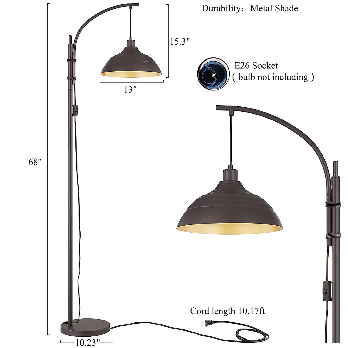 Wooden Industrial Floor Lamp with Aged Bronze Finish | Rustic & Modern