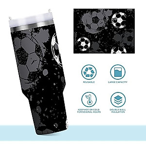 ARGTILDN 40 oz Tumbler Football Sport Soccer Insulated Travel Mug with Handle and Straw Lid Stainless Steel Vacuum Coffee Cup Tea Beverage Container Water Bottles for Car Sports office
