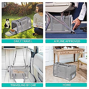 CUSSIOU Cat Carrier, Dog Carrier, Pet Carrier for Small Dogs Medium Cats Puppies Under 15 Lbs, TSA Airline Approved Carrier Soft Sided Dog Travel Carriers, Cat Carriers with Reflective Strip - Grey