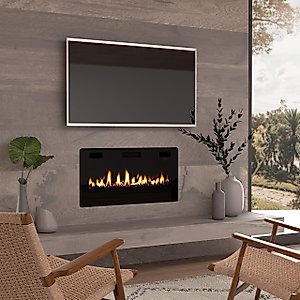 Finefind Electric Fireplace 36" Recessed 3.86" Ultra Thin Insert, Wall Mounted and in Wall Easy Installation with Remote Control, 750W/1500W, Low Noise (Fake Fire)