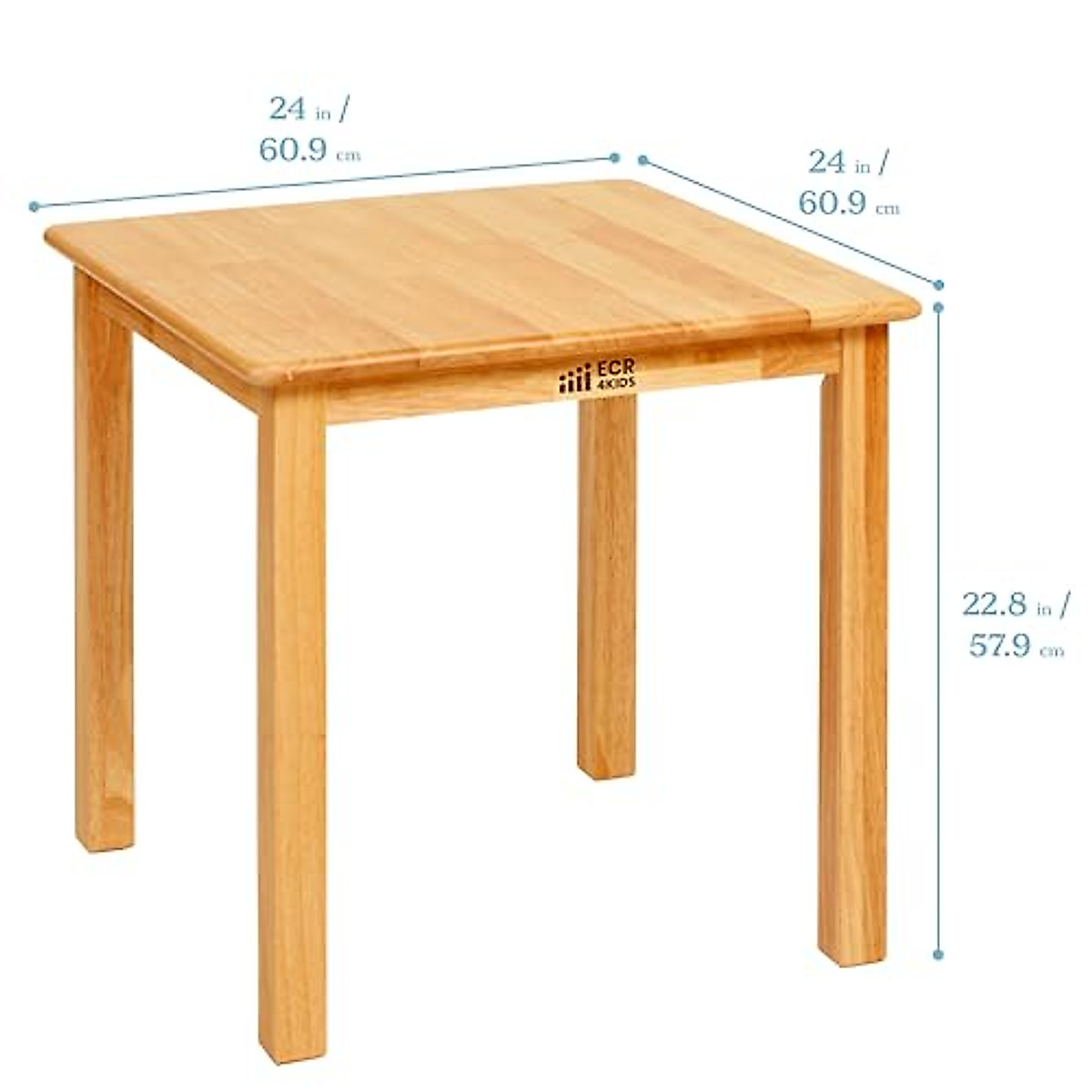 ECR4Kids 24in Square Hardwood Table with 22in Legs, Kids Furniture, Honey