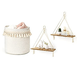 Mkono Macrame Decorative Basket Wall Haning Shelves Boho Nursery Decor