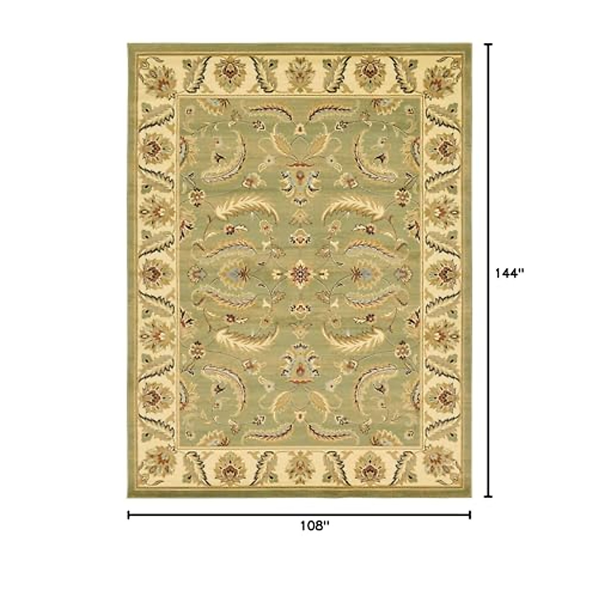 Unique Loom Voyage Collection Traditional Oriental Classic Intricate Floral Design Area Rug, 9 ft 12 ft, Light Green/Ivory