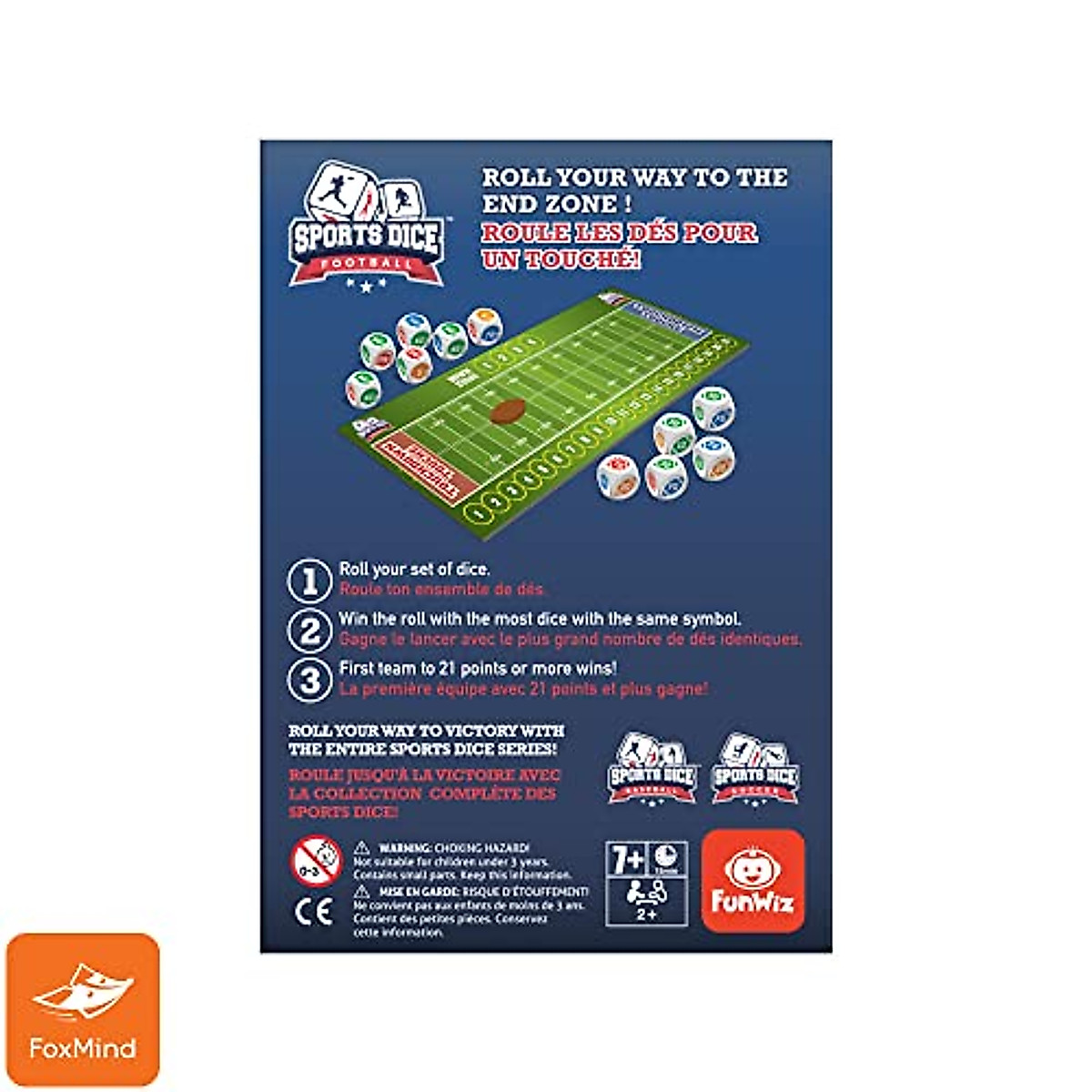 FoxMind Games: Sports Dice, Football, Roll Your Way to the End Zone, Easy to Learn, Fun to Play, Play with Up to 4 Players, For Ages 7 and up