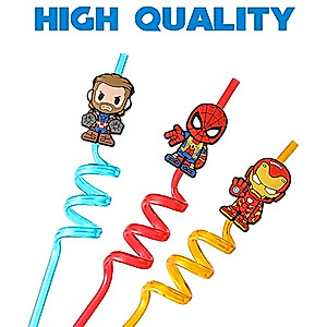 GUTTE 24PCS Superhero Party Straws For Kids Reusable Straws Party Supplies