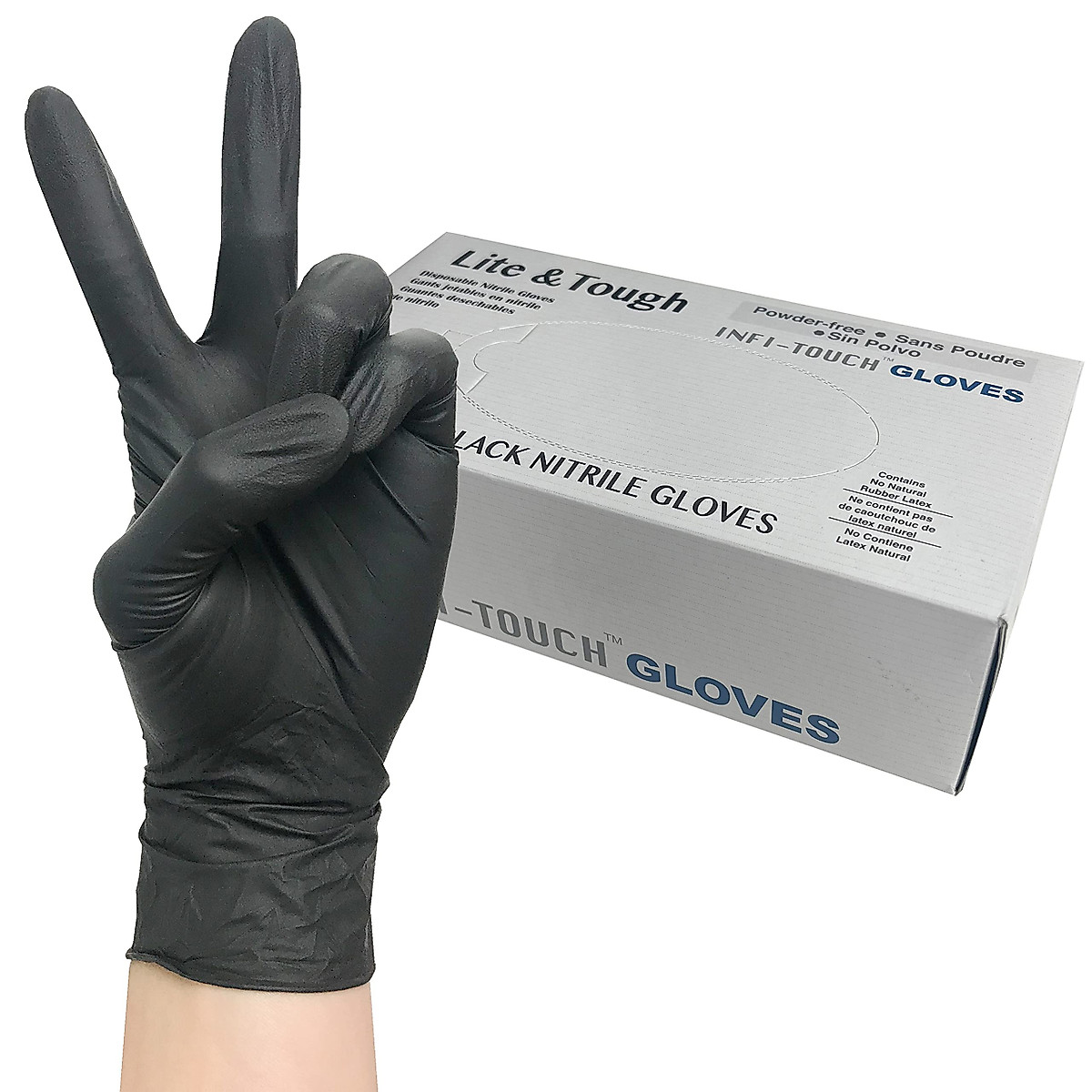 Infi-Touch Lite & Tough Black Nitrile Glove, 3.5-Mil, Lite Duty, Powder Free (Small, 100 Gloves)