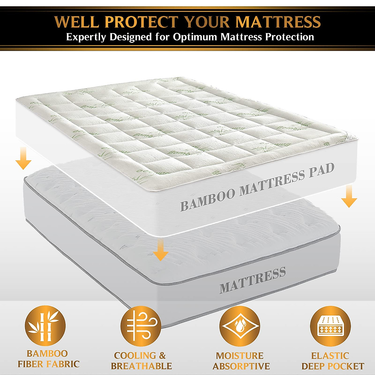 Mattress Pad Twin Size, Cooling Mattress Protector Pillow Top Cover Pad with 6-22 Inches Deep Pocket, Breathable Mattress Cover with Down Alternative Fill (39x75)