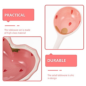 Ceramic Bowl Plate with Spoon Heart Shaped Strawberry Bowl Salad Bowl Dessert Bowl Snack Bowl Appetizer Plates for Soup Cereal Nuts Oatmeal Fruit Prep Sushi Plate Set