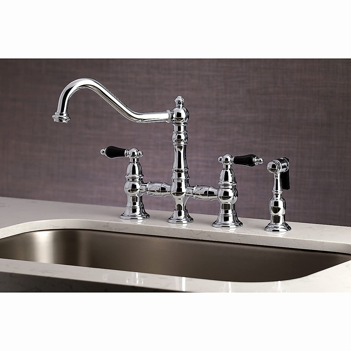 Kingston Brass KS3271PKLBS Duchess Bridge Kitchen Faucet, Polished Chrome