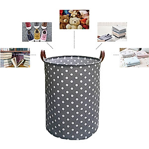 SANTIGHU Large Laundry Basket, Waterproof Laundry Hamper, Collapsible Canvas Basket for Kids Room,Toy Organizer, Home Decor, Nursery Hamper (Black Dot)