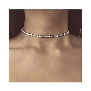 EFTOM 1 Row Silver Rhinestone Choker Necklace Diamond Necklaces for Women