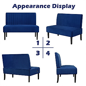 STHOUYN Mini Small Comfy Couch Armless Loveseat Sofa for Bedroom with USB Port, Velvet Small Couches for Small Spaces Living Room, Apartment Office Dorm (Navy Blue)
