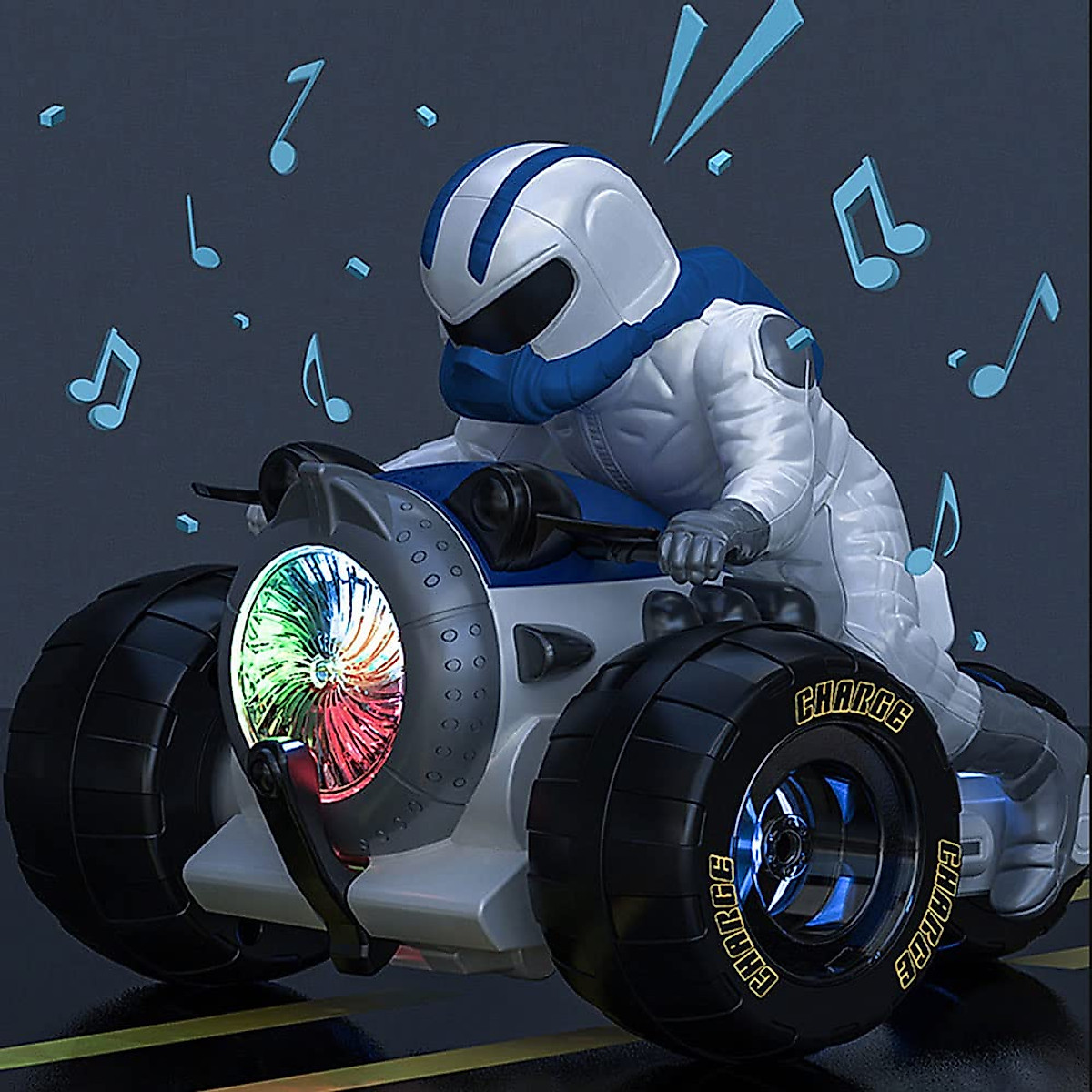 Bump and Go Action Stunt Tricycle Toy Car,Electric Stunt Motorcycle with Music & Light,360 Degrees Rotate Car,Off-Road Bike Vehicle,Battery Operated Racing Toys for Kids