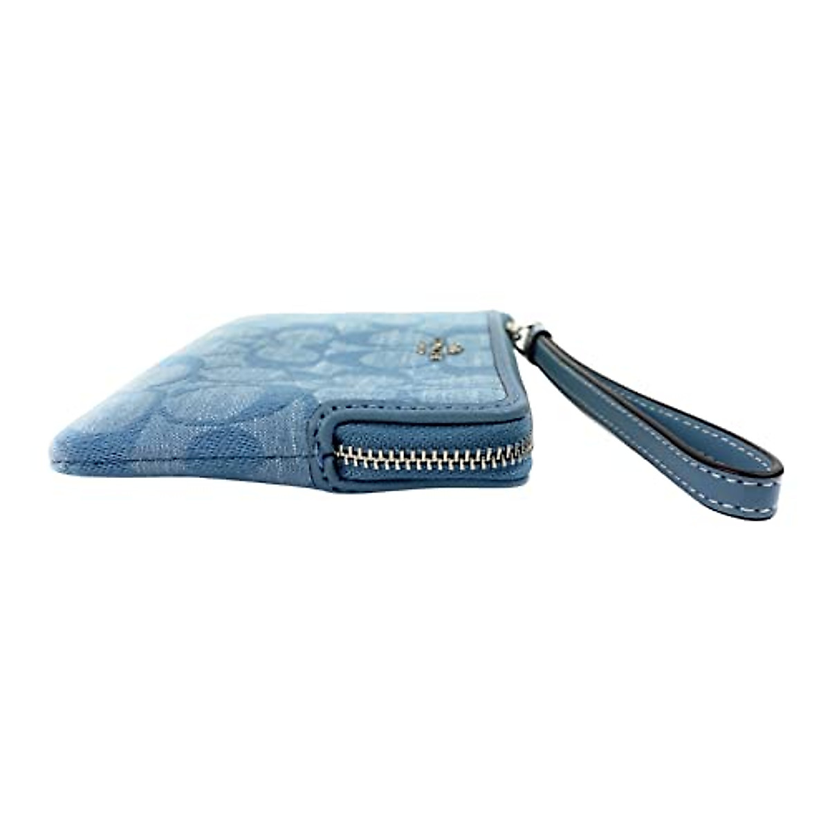 COACH Dempsey Corner Zip Wrtistlet in Signature Chambray (Silver/Cornflower Multi)