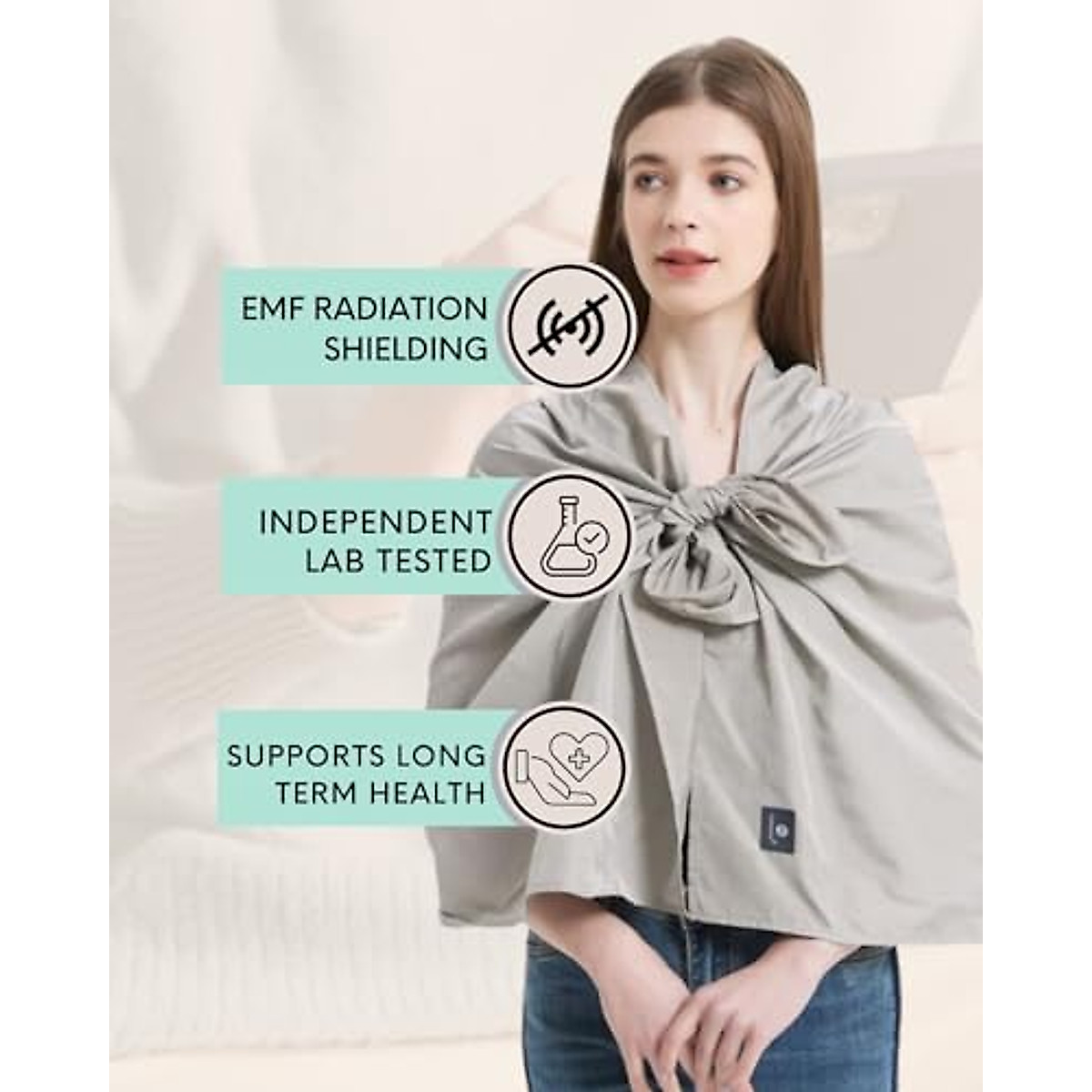 Radia Smart® EMF Protection Scarf, Silver Fiber Fabric, RF Blocker Radiation Protection, 5G, WiFi, Cellular, Bluetooth. High Shielding Efficiency. Multiple Ways To Wear.