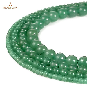 BEADNOVA Green Aventurine Beads Natural Crystal Beads Stone Gemstone Round Loose Energy Healing Beads with Free Crystal Stretch Cord for Jewelry Making (8mm, 45-48pcs)