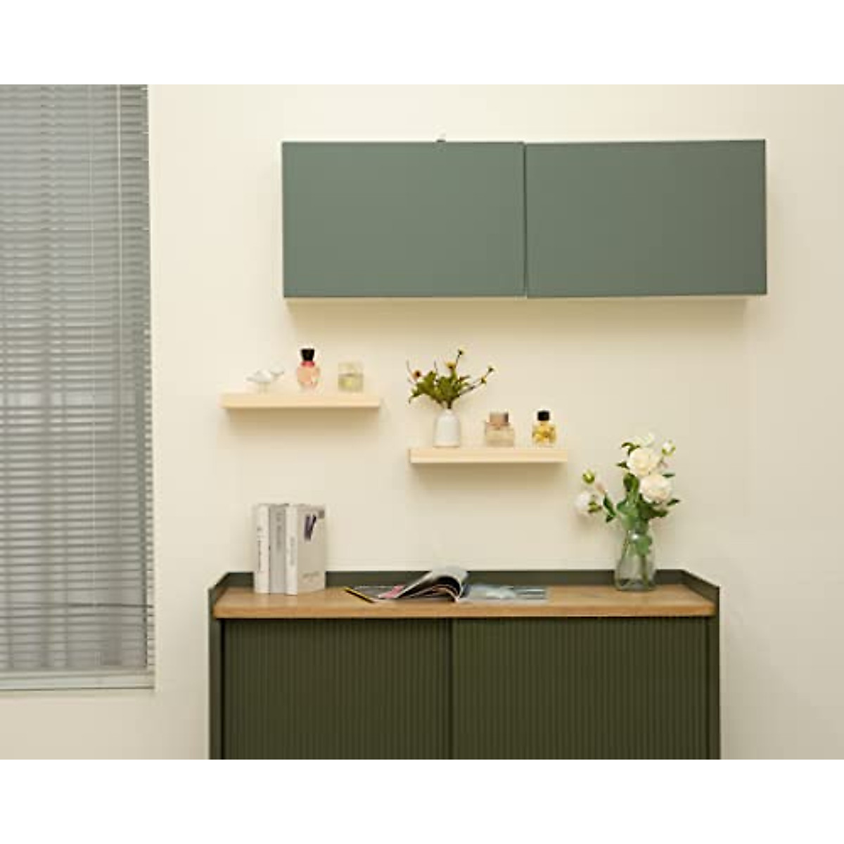 QsQueen Floating Shelves 15.75inch Set of 2, Solid Pine Wood, Wall Shelves with Invisible Bracket, Wall Mounted Wooden Display Shelf for Bathroom, Bedroom, Kitchen, Office, Living Room Decor.