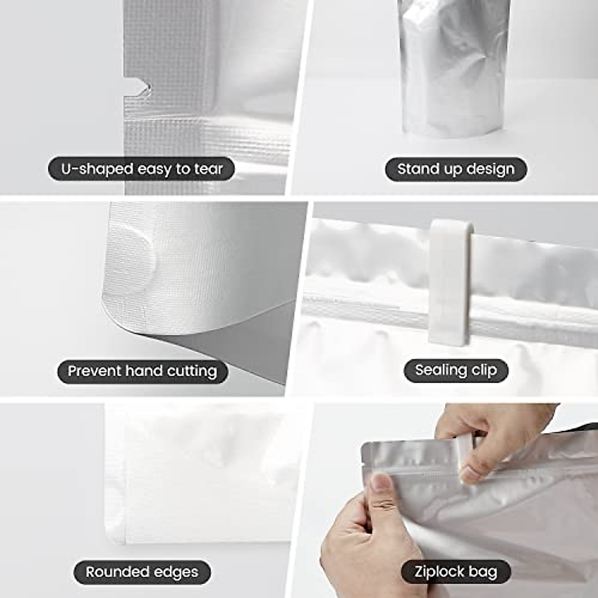 SOFTGAS 150 Pack Mylar Bags for Food Storage with Oxygen Absorbers & Labels, Resealabel Ziplock Food Grade Bags for Long Term Food Storage (4 size 4.3 * 6.3/6 * 9/7.5 * 11.5/10 * 14)