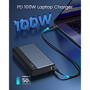 AOHI Laptop Power Bank, 100W 30000mAh USB C Portable Laptop Charger, PD3.0 Fast Charging Phone Laptop Charger Battery Pack for MacBook Pro/Air, XPS, iPad Pro, iPhone 14/13/12, Galaxy, Switch, Black