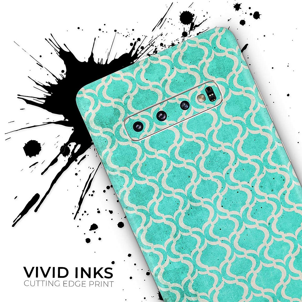 DesignSkinz Teal and White Bubble Morrocan Pattern Protective Vinyl Decal Wrap Skin Cover Compatible with The Samsung Galaxy S20 (Screen Trim & Back Glass Skin)
