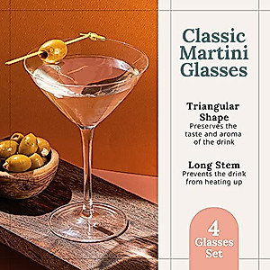 Martini Glasses Set of 4 (9 oz) – Cocktails Glass for Any Drink – Elegant Cocktail Glasses for Hosting Parties – Hand-Blown Crystal Martini Glasses – Give a Fancy Martini Set Gift