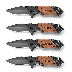 Krezy Case Engraved Pocket Knife Set of 4, Groomsmen Knife, Customized Pocket Knife, Personalized Knife With Wood Handle And Box,Hunting Knife for Boyfriend Groomsmen Dad