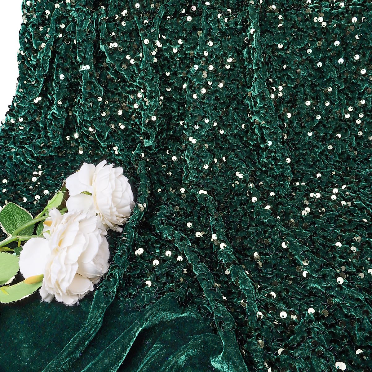 Fabric by The Yard Emerald Green Velvet Fabric Sequin Fabric 36Inch Long Continous Fabric for Sewing Clothes Glitter Fabric Wedding Dress Evening Gown Skirt DIY Linen Fabric Velvet Mermaid Fabric