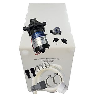 Class A Customs | 42 Gallon RV Concession Fresh Water Tank with Plumbing Kit & 12 Volt Water Pump | T-4200-BPK-PUMP