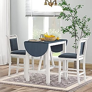Harper & Bright Designs 3 Piece Counter Height Kitchen Dining Set with Drop Leaf Dining Table and 2 Dining Padded Chairs, Dining Room Set for Small Places, White