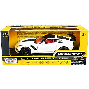 Motormax Toy 2019 Chevy Corvette C7 ZR1 White and Black with Red Interior History of Corvette Series 1/24 Diecast Model Car by Motormax 79356, 79356w-rd
