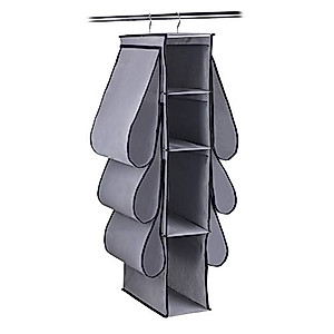 LONGTEAM Homewares Hanging Purse Handbag Organizer Nonwoven 10 Pockets Hanging Closet Storage Bag (Grey)
