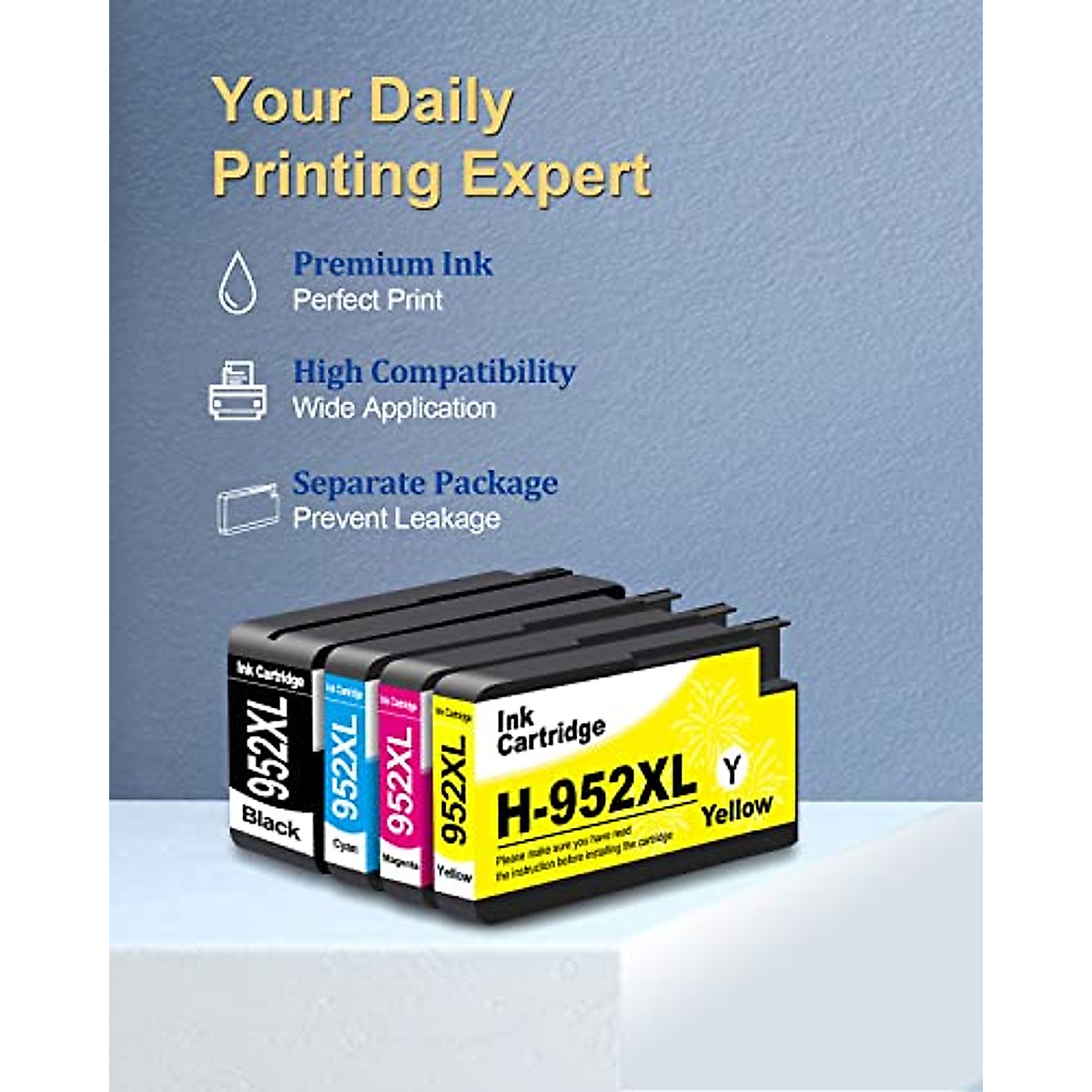 Remanufactured Ink Cartridges Replacement for HP 952 XL 952XL (Black Cyan Magenta Yellow 4-Pack) with No Block Version Chips