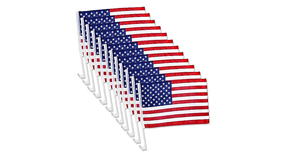 Julysgift US Patriotic Car Flags 12-Pack – 17" x 12" Window Clips