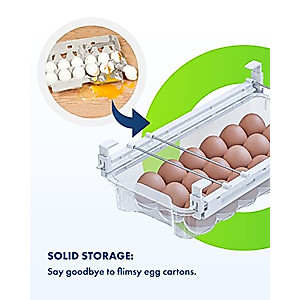 Skywin Refrigerator Egg Drawer - Snap-on Egg Holder for Refrigerator Organizes and Protects Eggs - Adjustable and Space Saving Egg Storage Container For Refrigerator