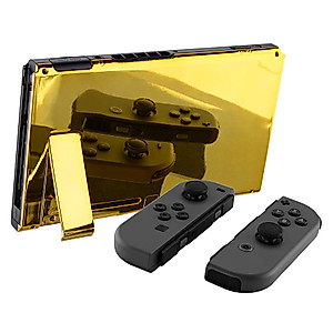 eXtremeRate Back Plate for Nintendo Switch Console, NS Joycon Housing Shell (D-Pad Version) with Full Set Buttons, DIY Replacement Shell for Nintendo Switch - Chrome Gold