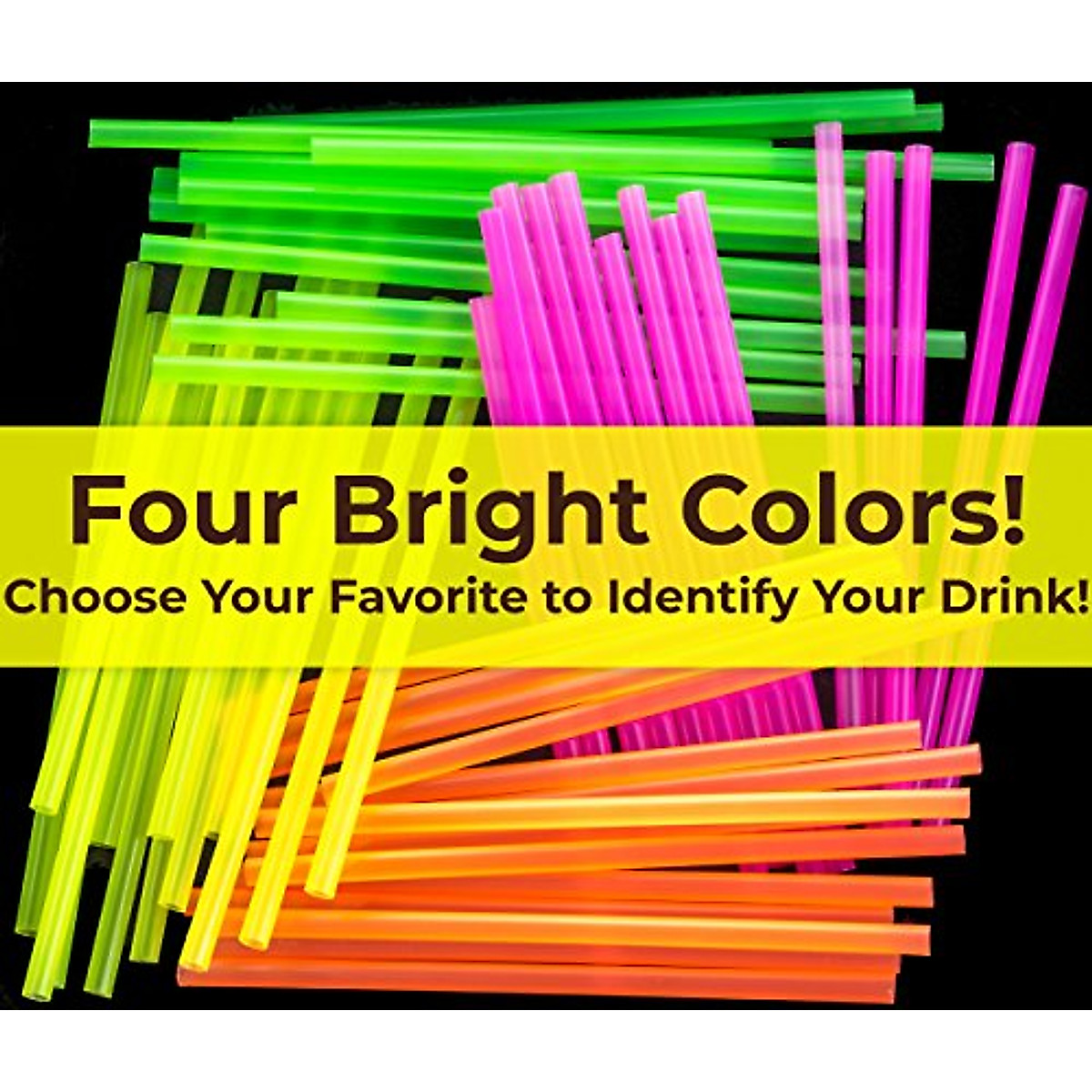 Blacklight Neon Drinking Straws 600 Pack in 4 Bright Colors for Retro Party Time or Kids Birthday. Individually Wrapped 7.75 Inch BPA-Free Straight Straw in a Paper Wrapper. Great for Craft Projects!
