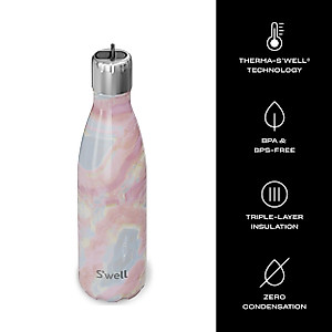 S'well Stainless Steel Water Bottle with Flip Straw Cap, 17oz, Geode Rose, Triple Layered Vacuum Insulated Containers Keeps Drinks Cold for 36 Hours and Hot for 10, Perfect for On the Go