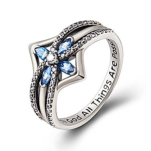 YFN Cross Ring Vintage Tone Sterling Silver With God All Things Are Possible CZ Band Rings Size 7