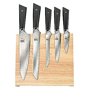 Mercer Culinary Premium Grade Super Steel 6-Piece Knife Set with Magnetic Rubberwood Stand, G10 Handles