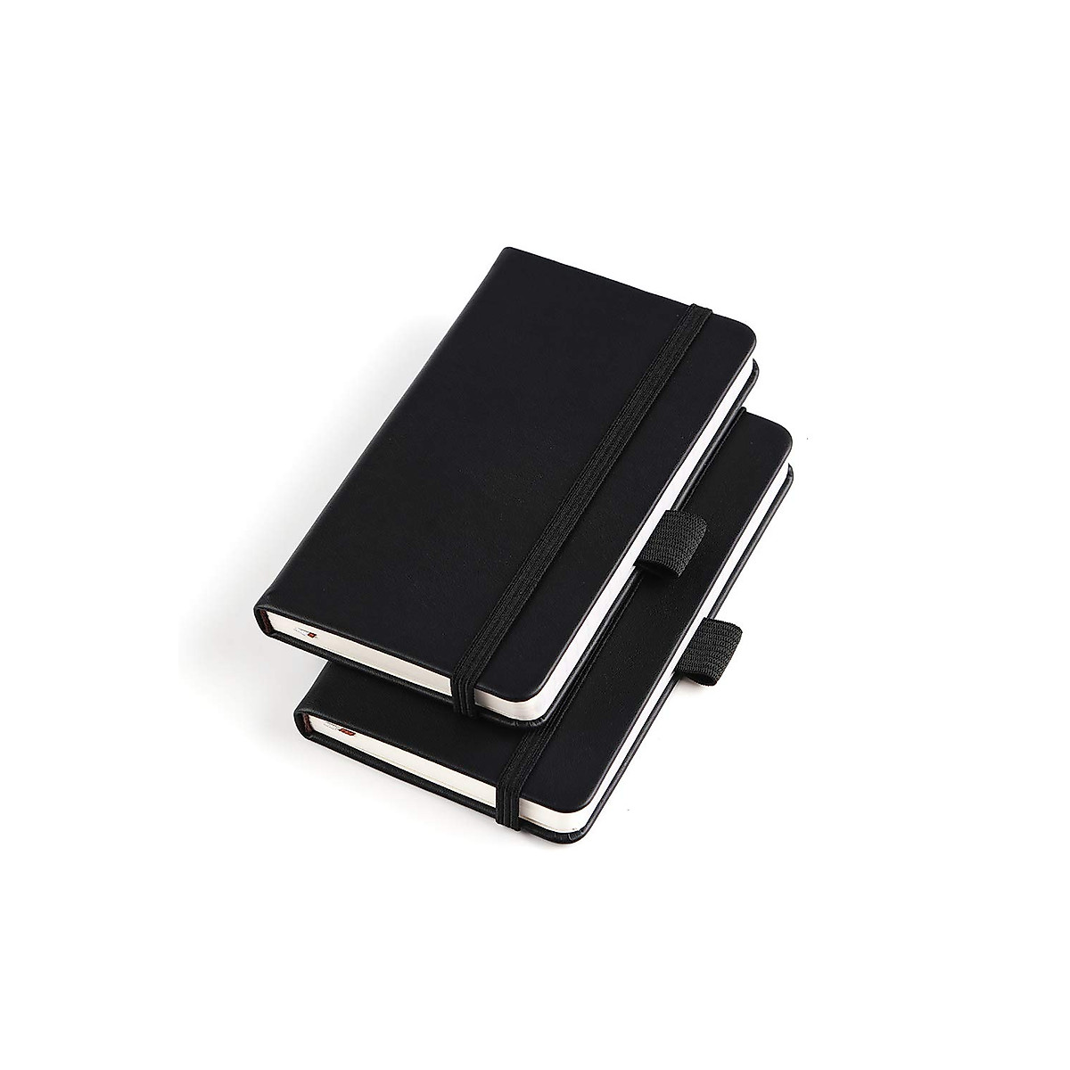 Vanpad (2 Pack) Pocket Notebook Small Hardcover Note Book 3" x 5.5", Mini Ruled Lined Journal, Leather Cover, with Pen Holder, Page Marker Ribbons, Inner Pockets, Black