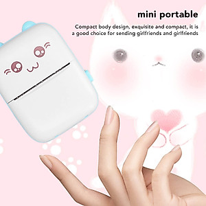 ANGGREK Photo Printer, Mini Thermal Printer Thermal Printing 200 Dpi Resolution Blue 1000 MAh Capacity USB Charging with Printing Paper for School
