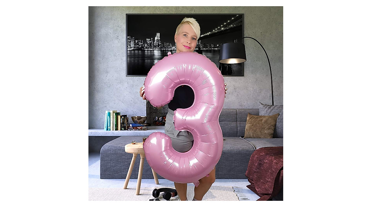 DIWULI Number Balloons 40 Inch Pastel Pink - Large Number 3 Balloon ...