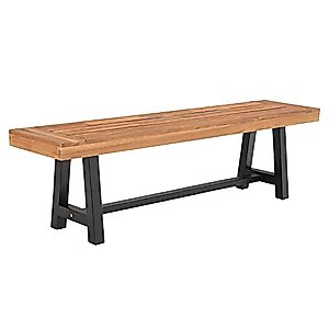 Sophia & William Outdoor Patio Acacia Wood Bench 63.0" L x 14.4" W x 17.9" H, Oil Finished Backless Wooden Garden Park Bench for Patio Porch, Modern Slim Outdoor Dining Furniture,Teak Color