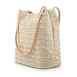Women Straw Beach Bag tote Shoulder Bag Summer Handbag - Yellow