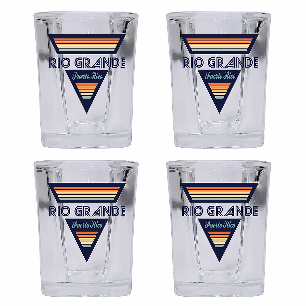 R and R Imports Rio Grande Puerto Rico 2 Ounce Square Base Liquor Shot Glass Retro Design 4-Pack