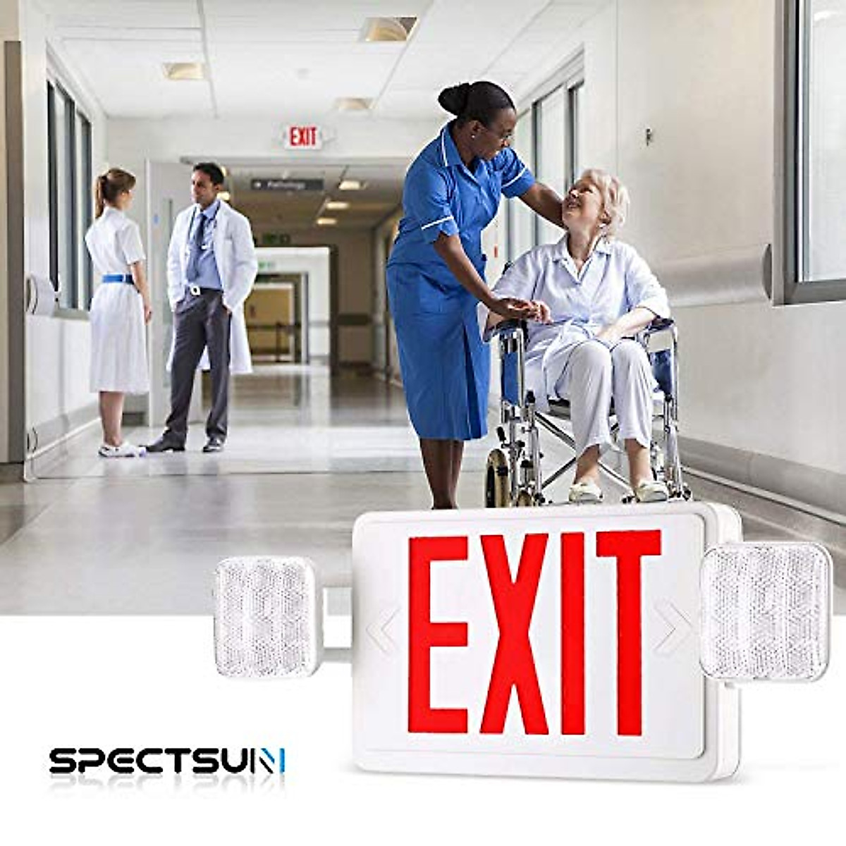 SPECTSUN 4 Pack LED Sign Emergency Light, Red Exit Sign Light with Battery Backup, Exit Light with Emergency Light/Photoluminescent Exit Sign/